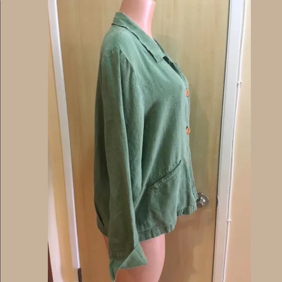 Flax | Jackets & Coats | Flax Army Green Linen Button Down Jacket M ...